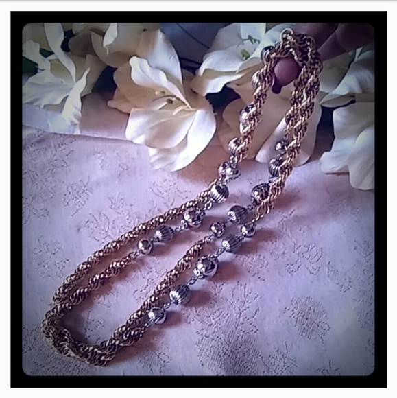Vintage | Jewelry | Vintage Twotone Bead Rope Chain Necklace | Poshmark